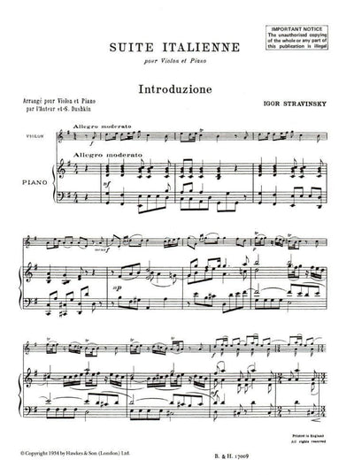 Stravinsky Suite Italienne Sheet Music