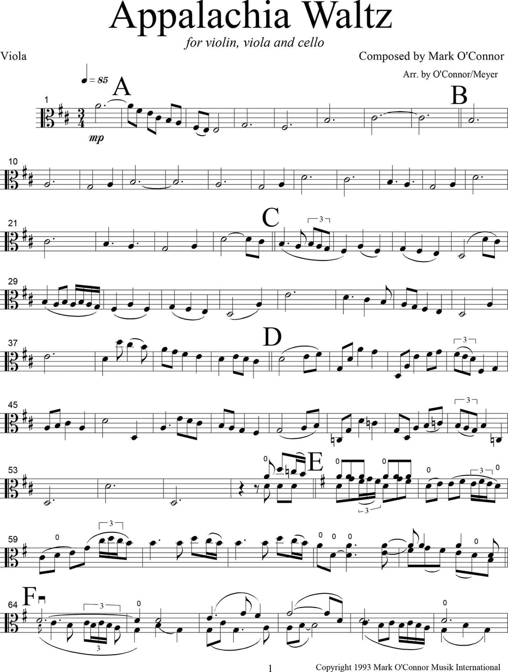 O'Connor, Mark - Appalachia Waltz for Violin, Viola, and Cello - Viola