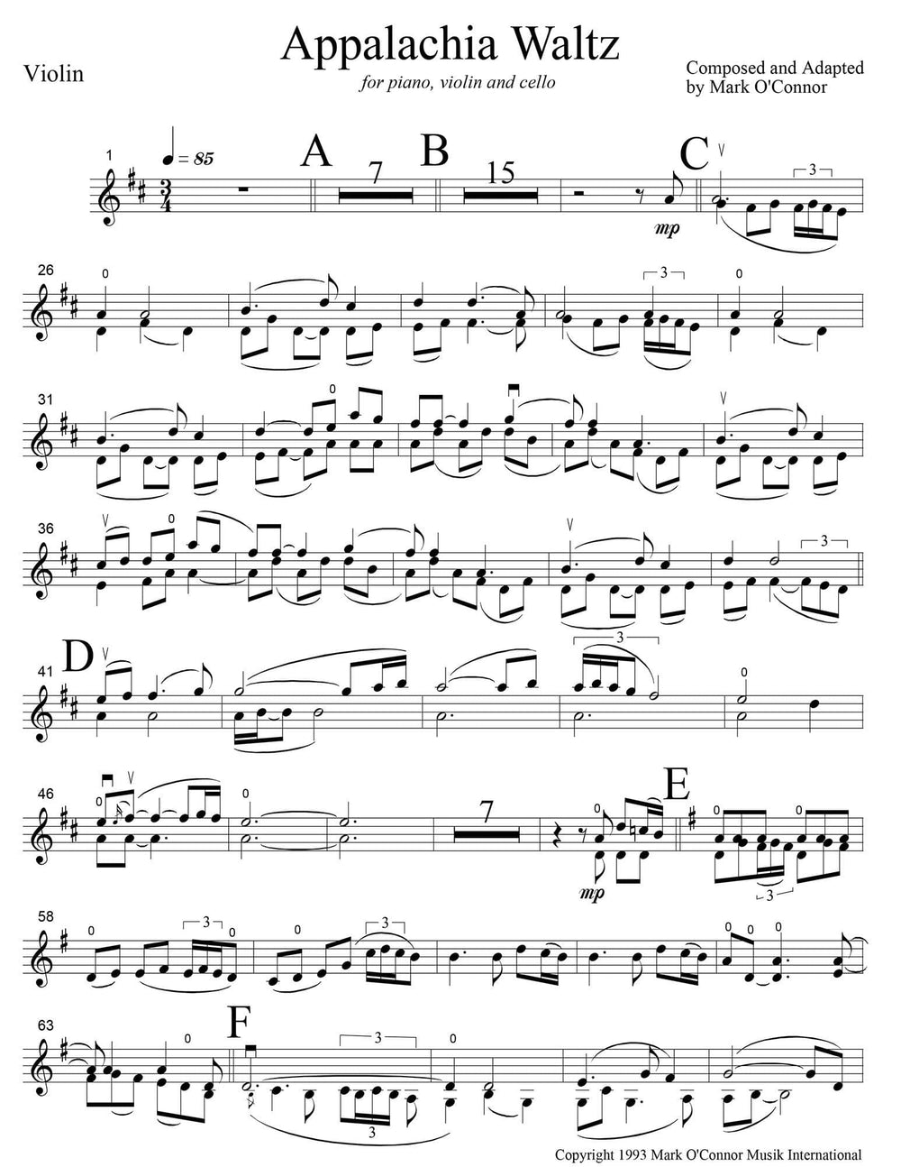 O'Connor, Mark - Appalachia Waltz for Piano, Violin, and Cello - Violi