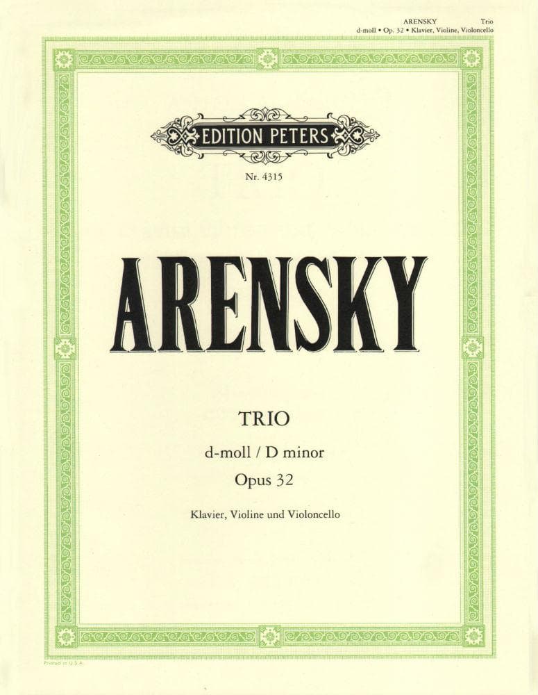 Arensky Piano Trio: D Minor Op. 32 Sheet Music