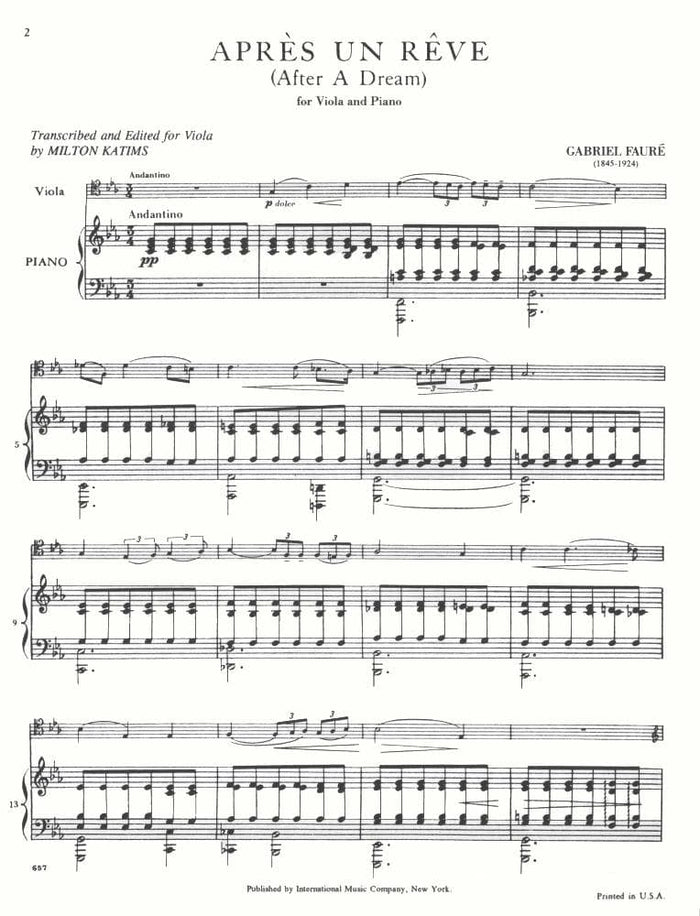 Faure Gabriel - Apres Un Reve ( After a Dream ), Op 7, No 1 - Viola an