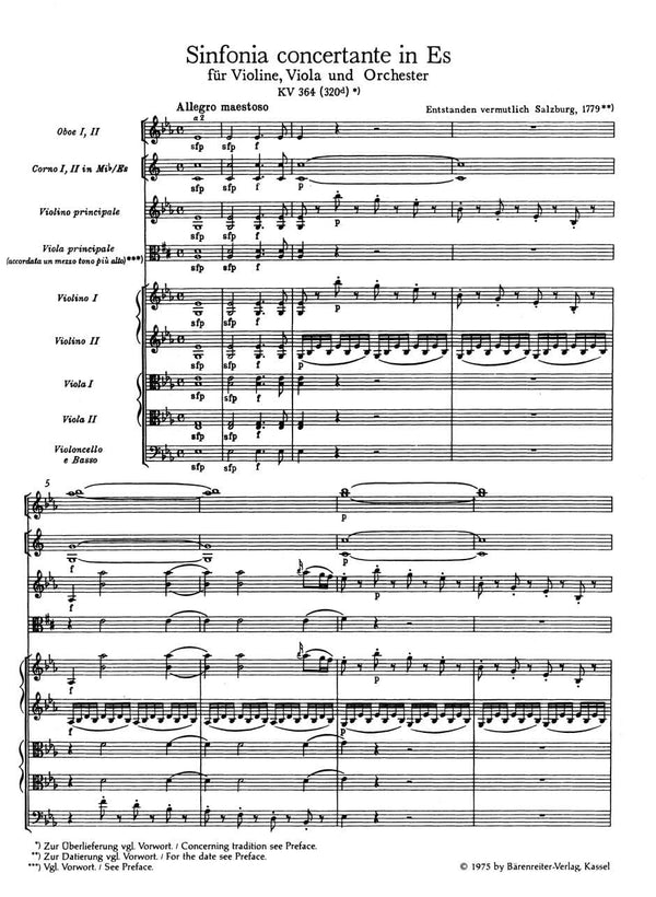 Mozart Symphonie Concertante K. 364 Urtext Score