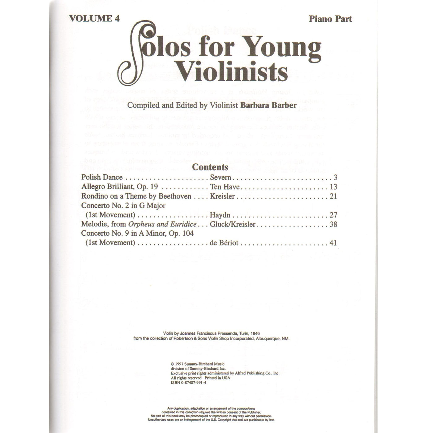 Barber Solos for Young Violinists, Vol. 4