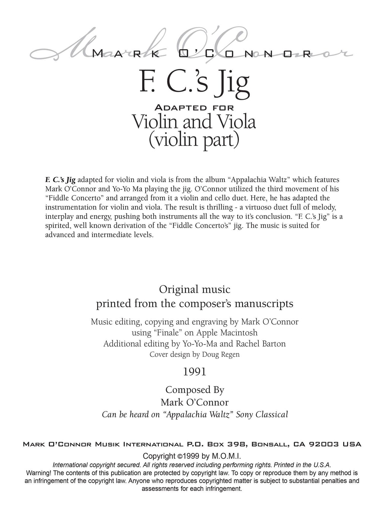 Digital Download: O'Connor's Violin & Viola Jig