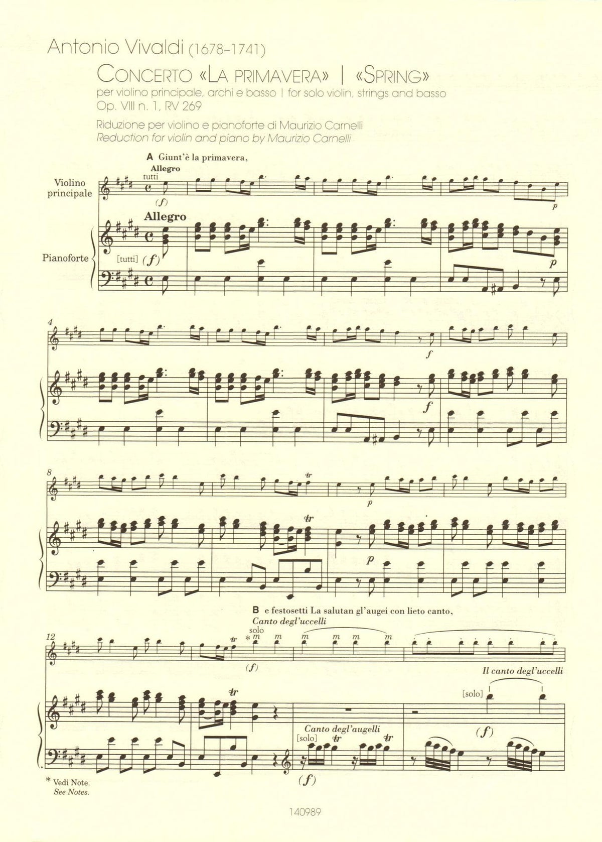 Vivaldi Four Seasons: Violin & Piano Sheet Music