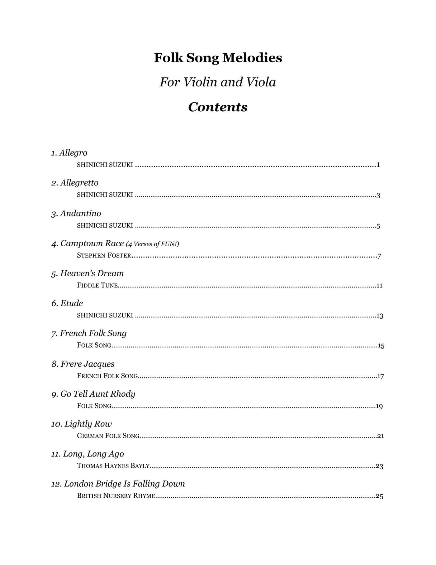 Folk Song Melodies: Violin & Viola Sheet Music - Digital