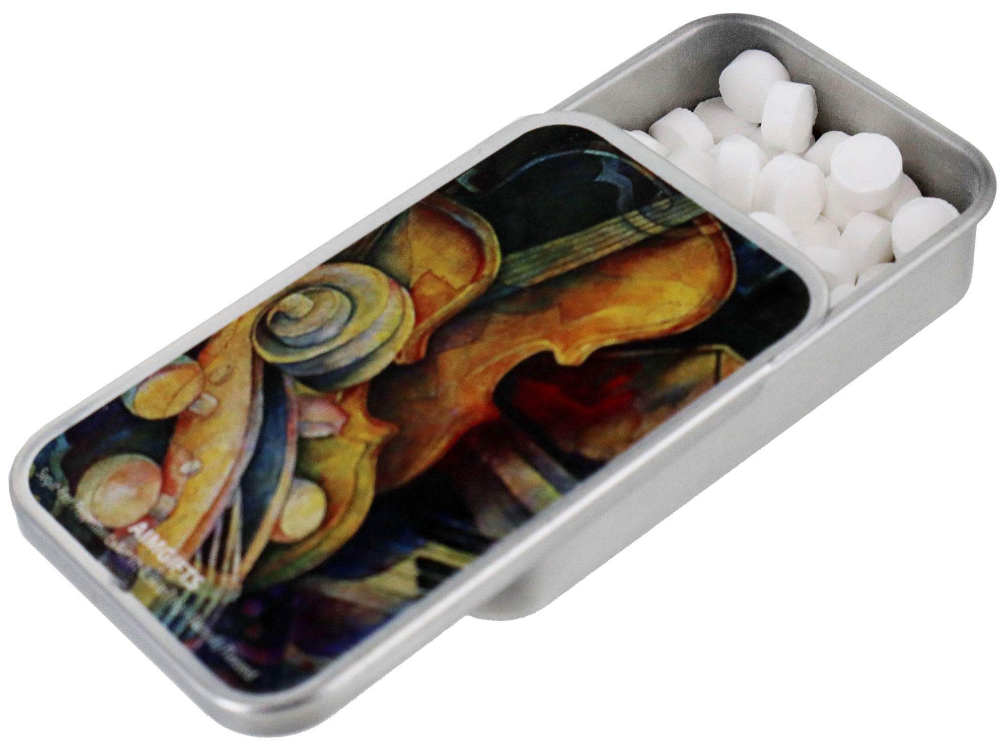 String-themed tin for sugar-free mints on eCommerce product page