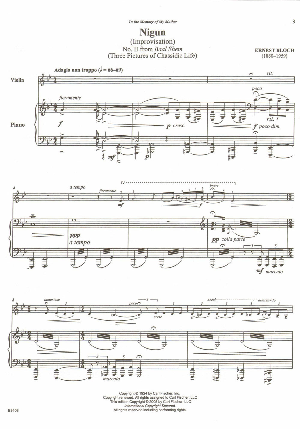 Bloch Baal Shem Nigun: Violin Sheet Music