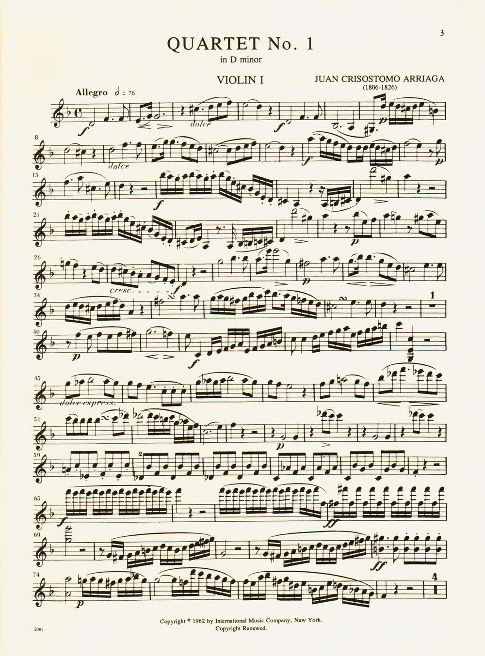 Arriaga String Quartet: Violin Sheet Music