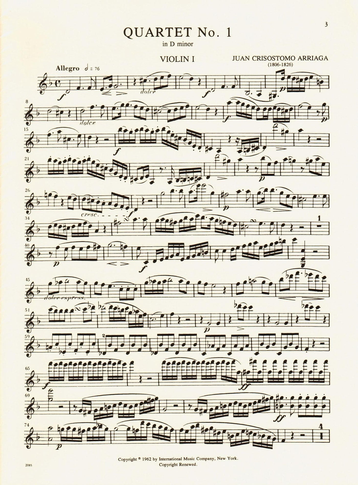 Arriaga String Quartet: Violin Sheet Music
